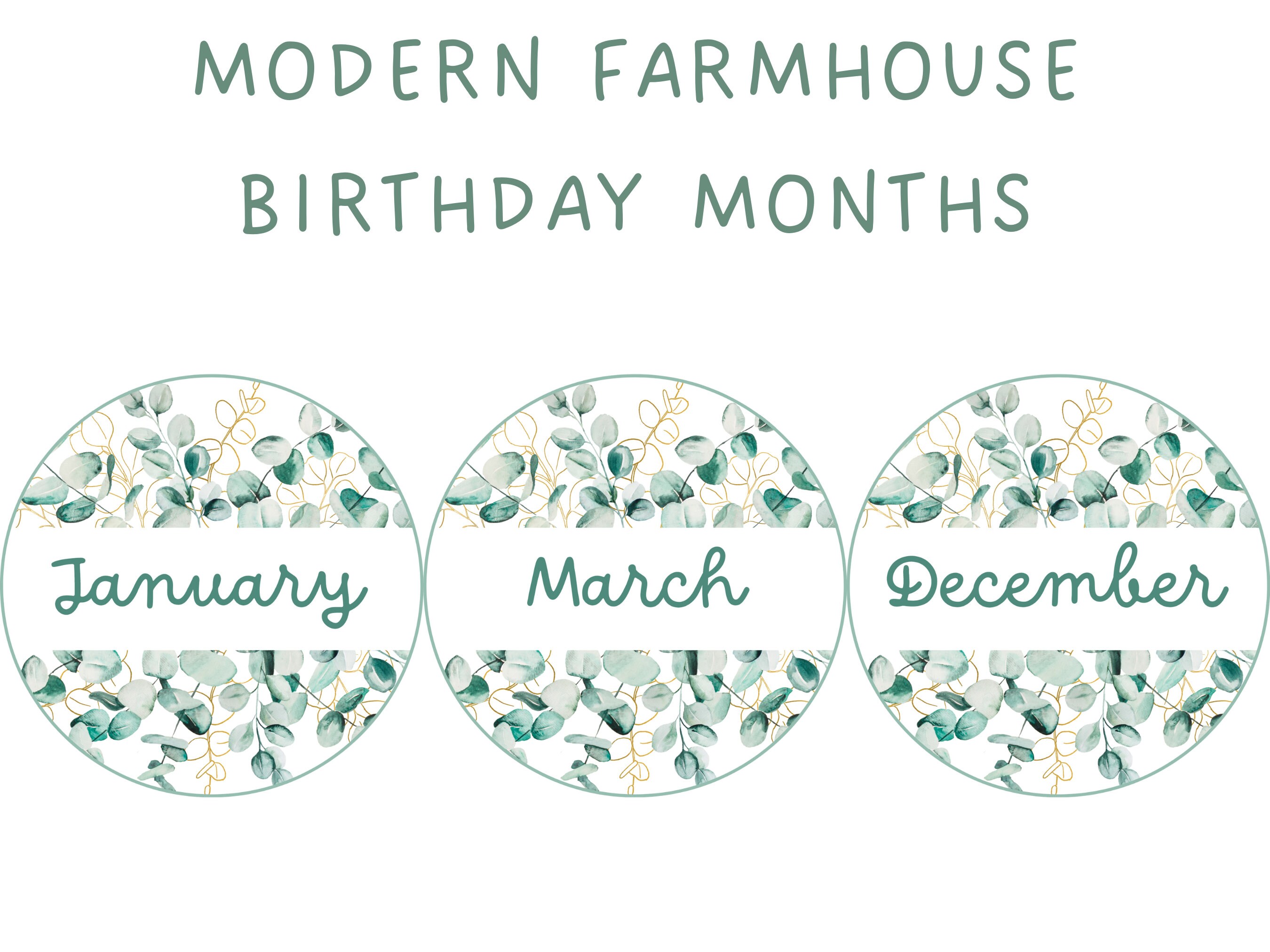 Modern Farmhouse Eucalyptus Themed Classroom Birthday Chart Display ...