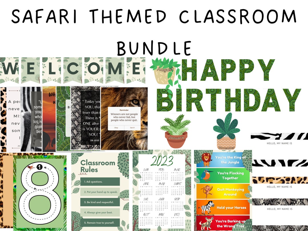 Classroom Decor Bundle Safari Display Welcome Sign Birthday - Etsy