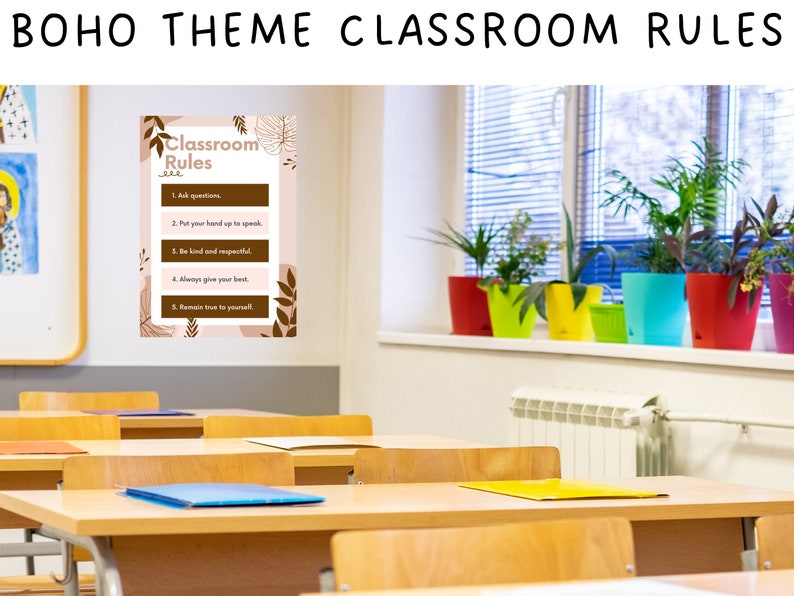 Boho Themed Classroom Rules Printable Wall Art, Boho Theme Classroom ...