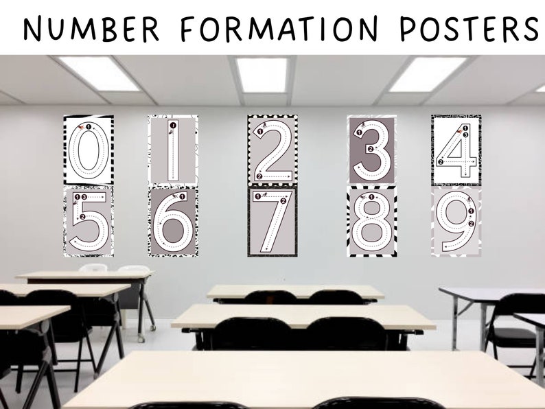 Black and White Themed Number Formation Posters, Teacher Classroom ...