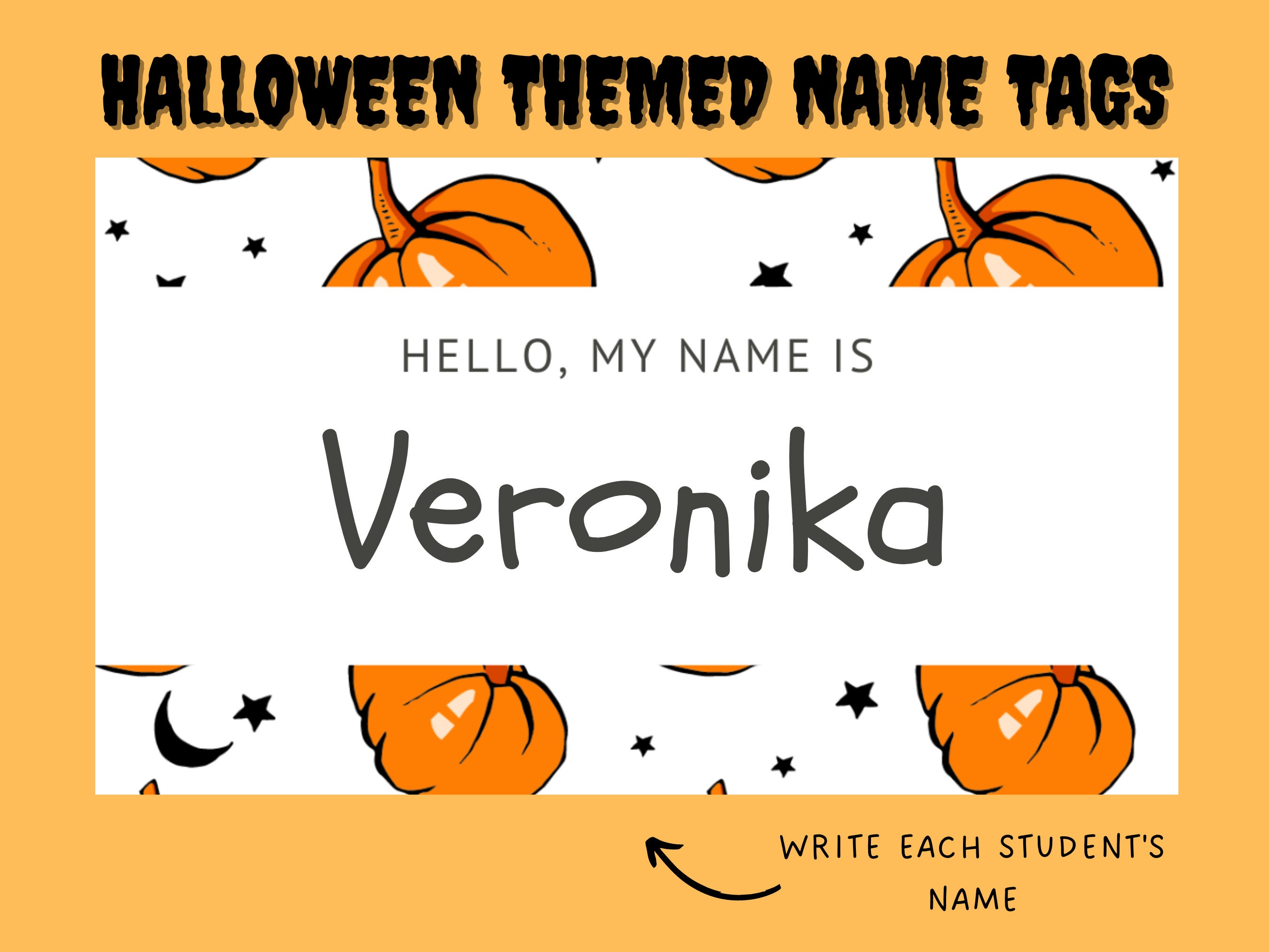 Halloween Classroom Name Tags: Printable Labels (PDF, PNG) - Etsy