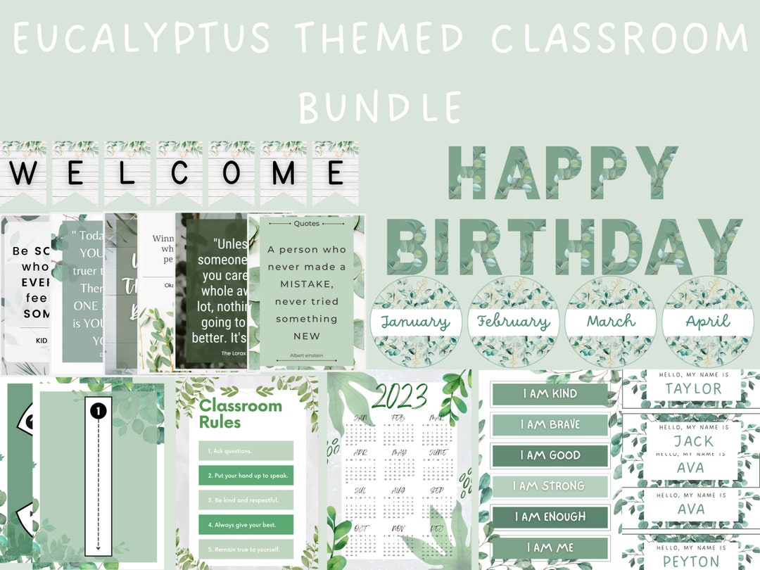 Classroom Decor Bundle Display, Eucalyptus, Welcome Sign, Birthday ...