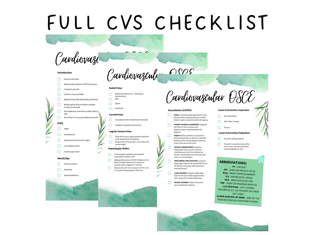 Full Cardiovascular Physical Exam Summary, CVS OSCE Step by Step Guide ...