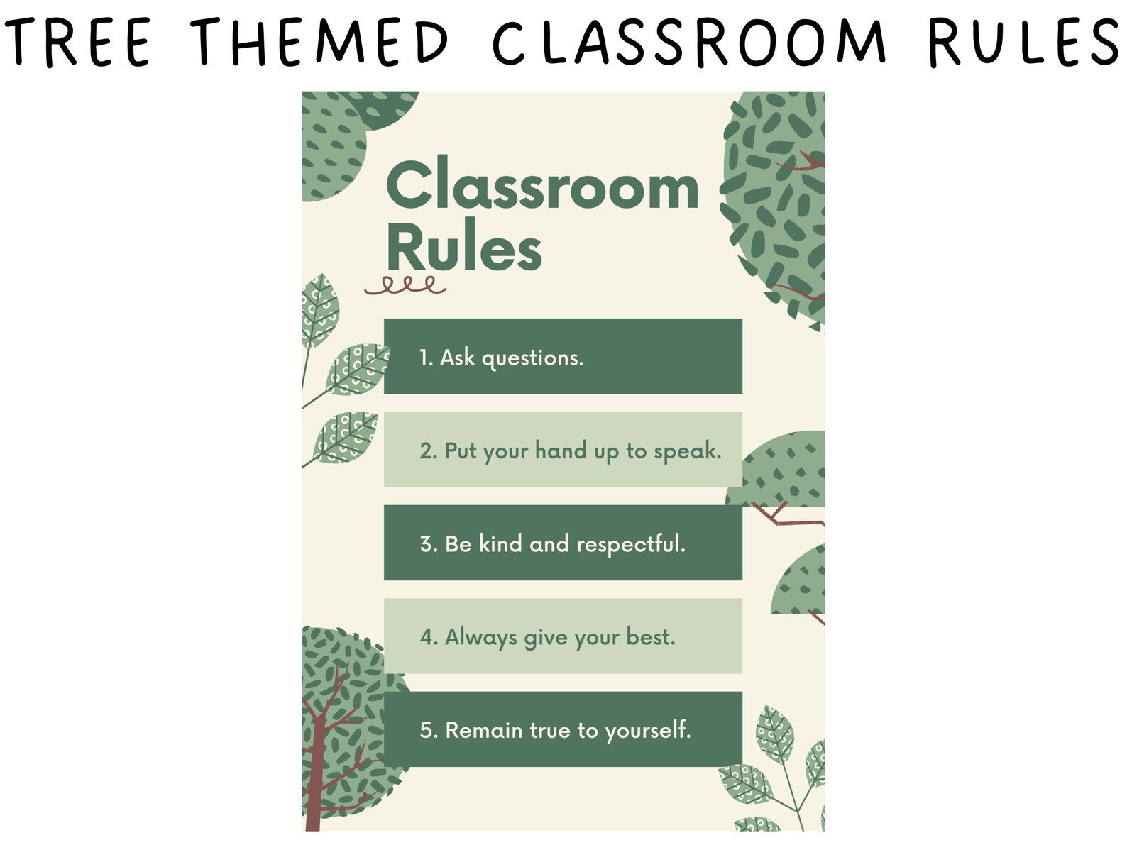 Tree Themed Classroom Rules Printable Wall Art, Tree Theme Classroom ...