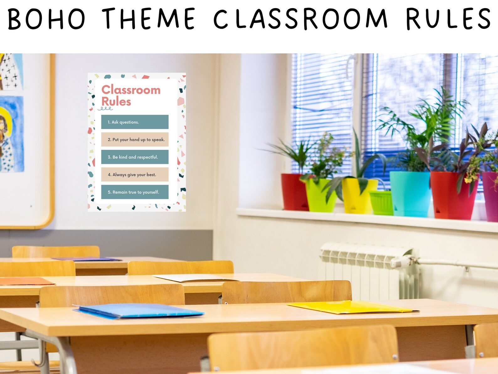 Boho Themed Classroom Rules Printable Wall Art, Boho Theme Classroom ...