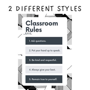 Black and White Themed Classroom Rules Printable Wall Art, Black White ...
