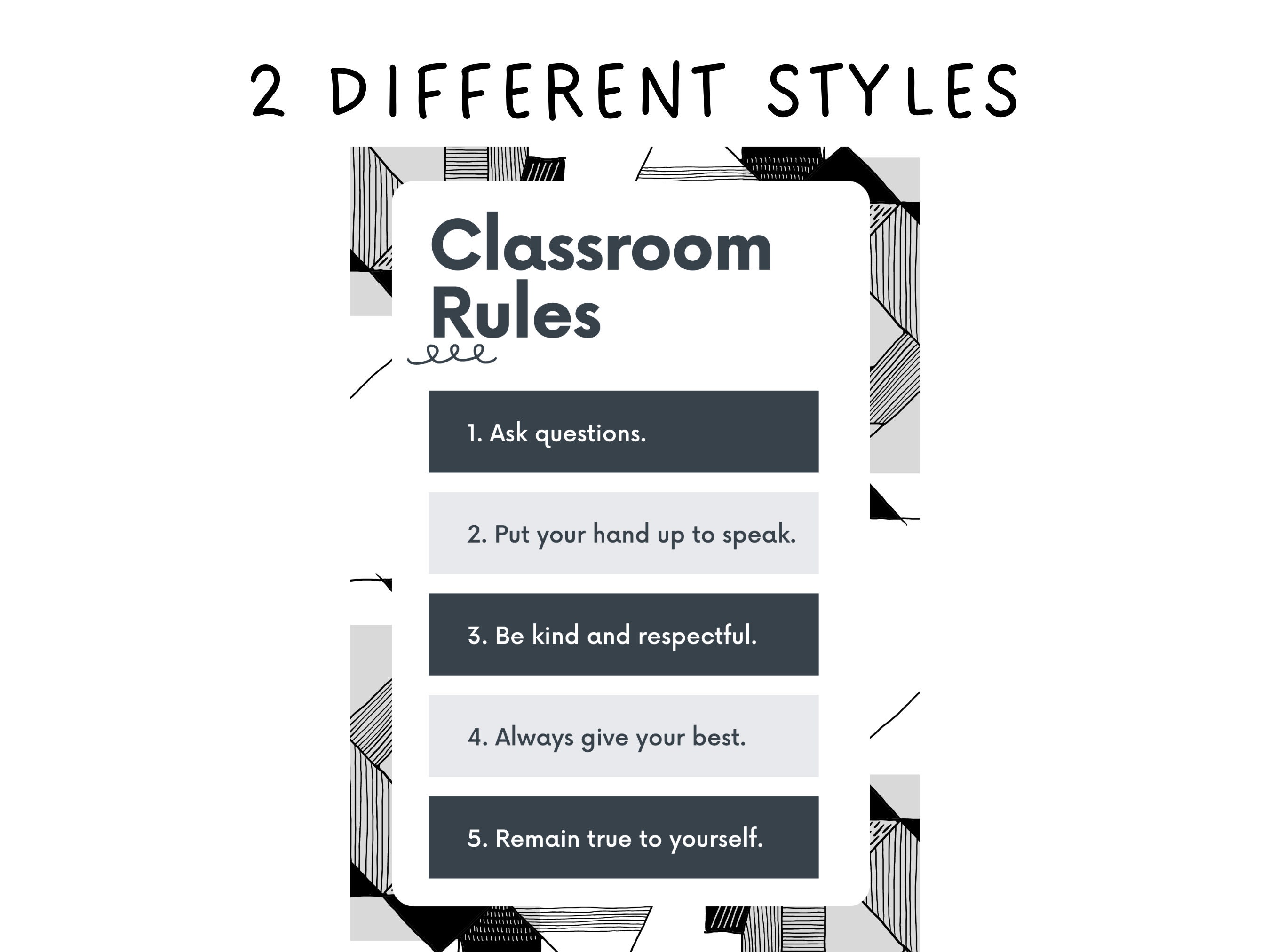Black and White Themed Classroom Rules Printable Wall Art, Black White ...
