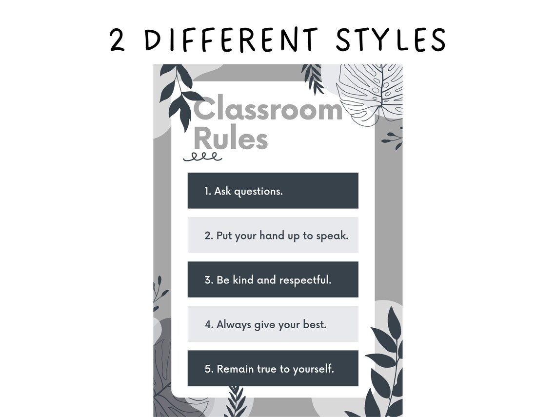 Black and White Themed Classroom Rules Printable Wall Art, Black White ...