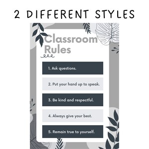 Black and White Themed Classroom Rules Printable Wall Art, Black White ...