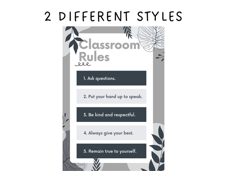 Black and White Themed Classroom Rules Printable Wall Art, Black White ...