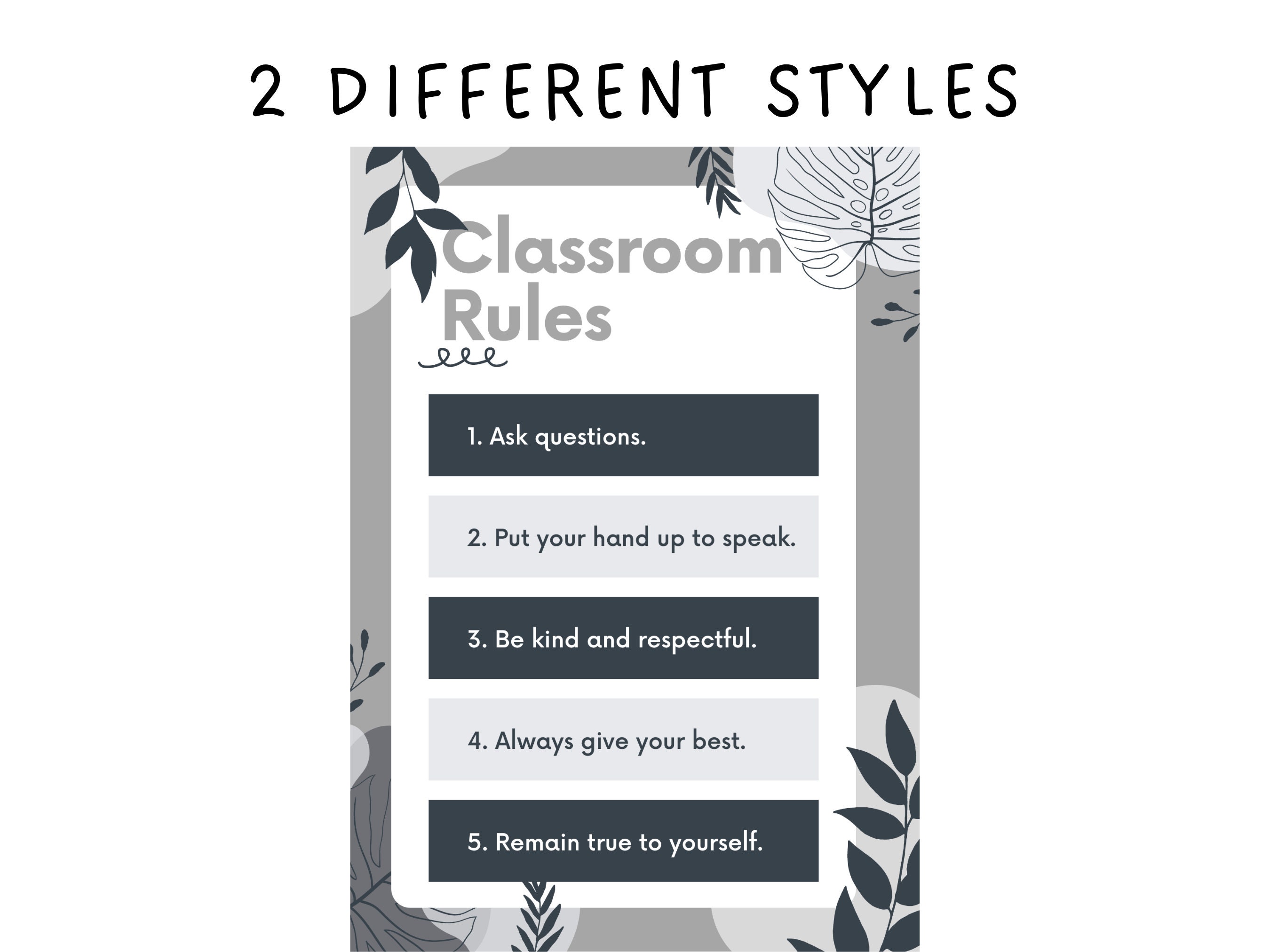 Black and White Themed Classroom Rules Printable Wall Art, Black White ...