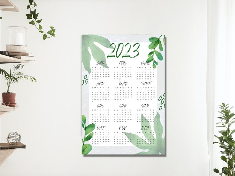 Modern Farmhouse Plant Theme 2023 Printable Calendar, Year at a Glance ...