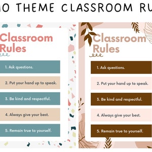 Boho Themed Classroom Rules Printable Wall Art, Boho Theme Classroom ...