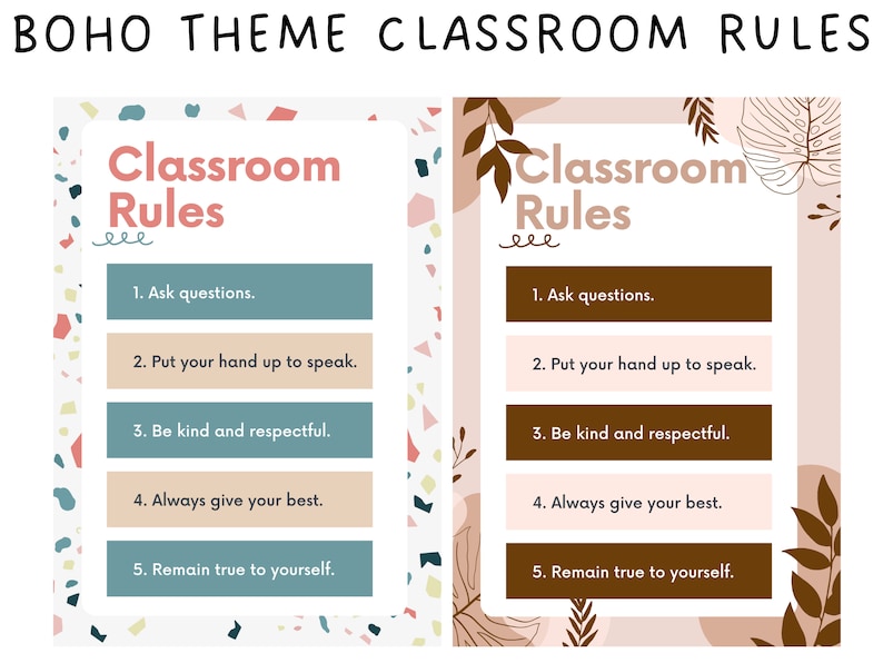 Boho Themed Classroom Rules Printable Wall Art, Boho Theme Classroom ...