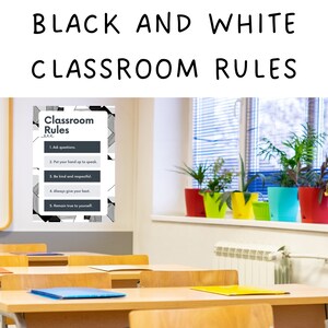 Black and White Themed Classroom Rules Printable Wall Art, Black White ...