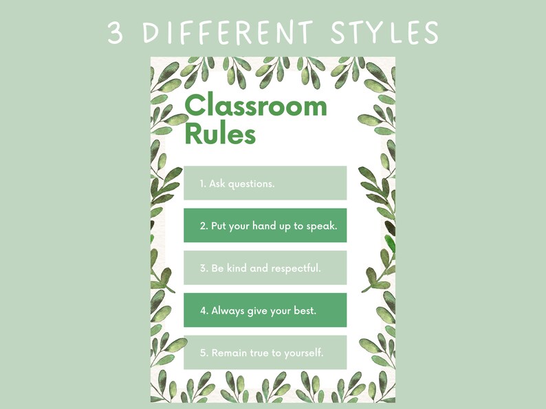 Modern Farmhouse Eucalyptus Themed Classroom Rules Printable Wall Art ...