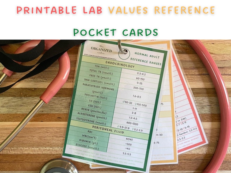 Printable Lab Values Reference Cards for Healthcare (PDF Download) - Etsy