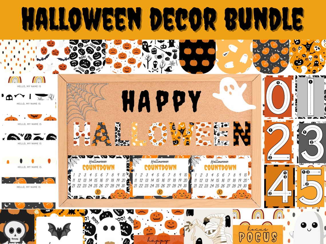 Halloween Classroom Decor Bundle Display, Halloween Posters, Happy ...