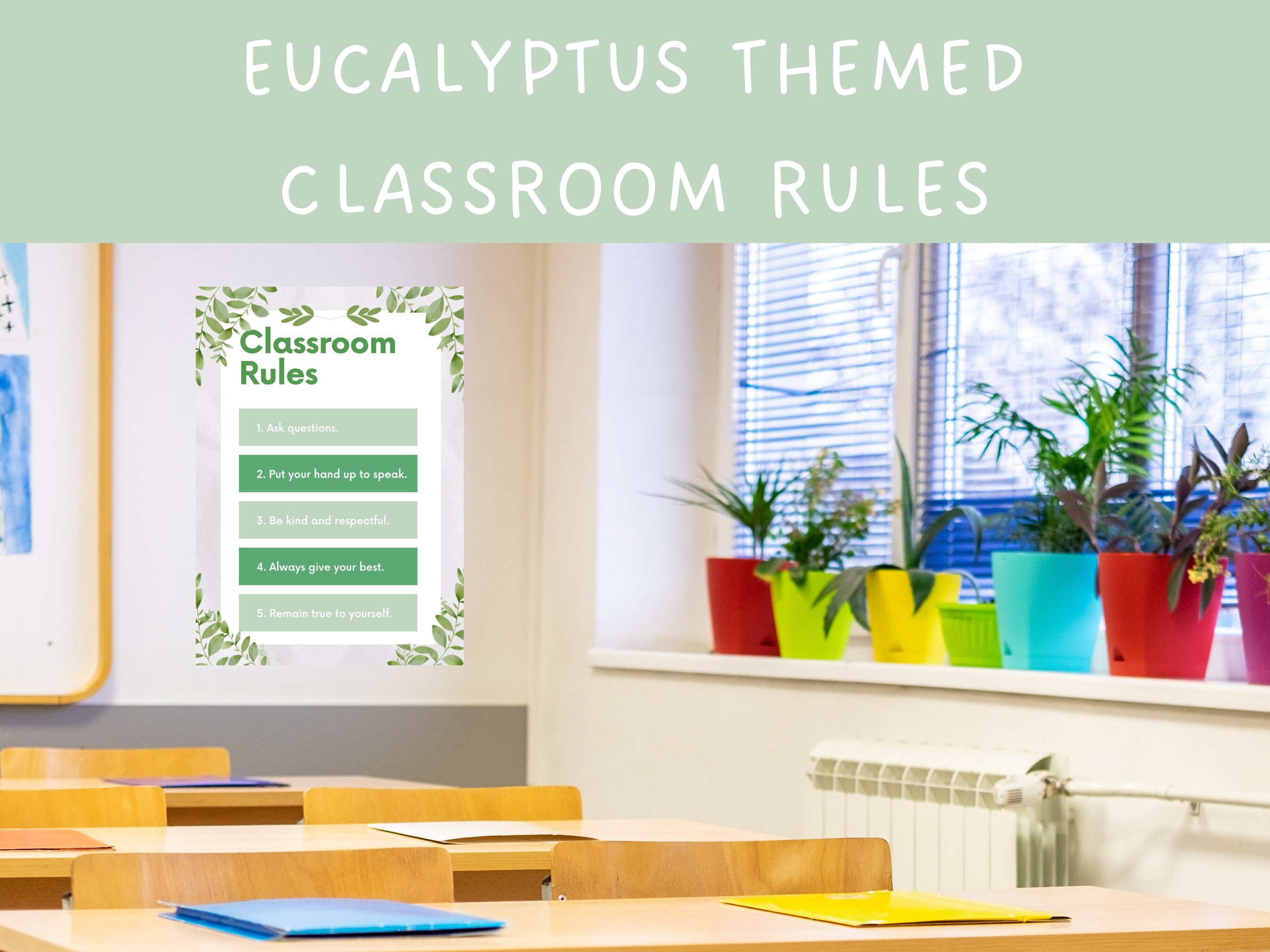 Modern Farmhouse Eucalyptus Themed Classroom Rules Printable Wall Art ...
