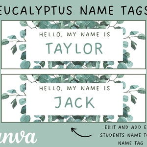 Modern Farmhouse Eucalyptus Themed Editable Classroom Name Tags Label ...