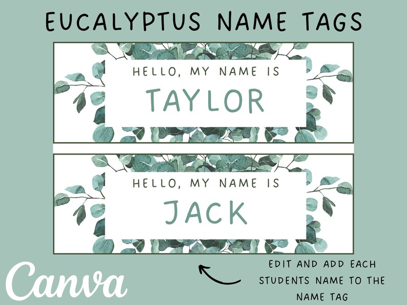 Modern Farmhouse Eucalyptus Themed Editable Classroom Name Tags Label ...