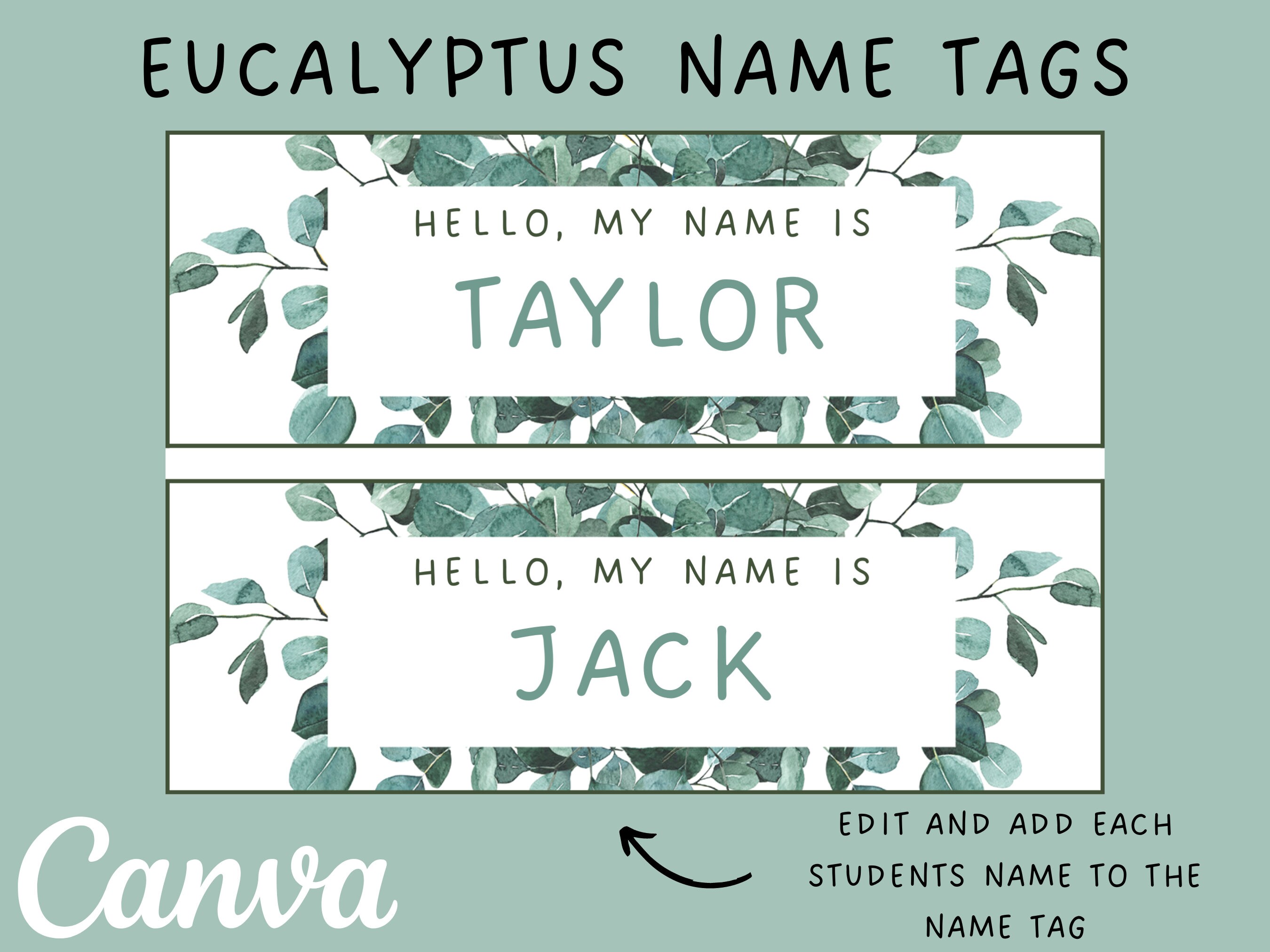 Modern Farmhouse Eucalyptus Themed Editable Classroom Name Tags Label ...