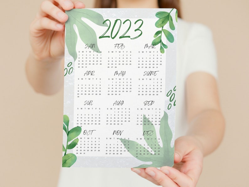 Modern Farmhouse Plant Theme 2023 Printable Calendar, Year at a Glance ...