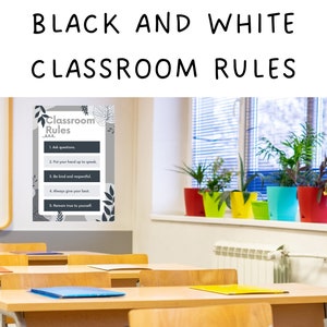 Black and White Themed Classroom Rules Printable Wall Art, Black White ...
