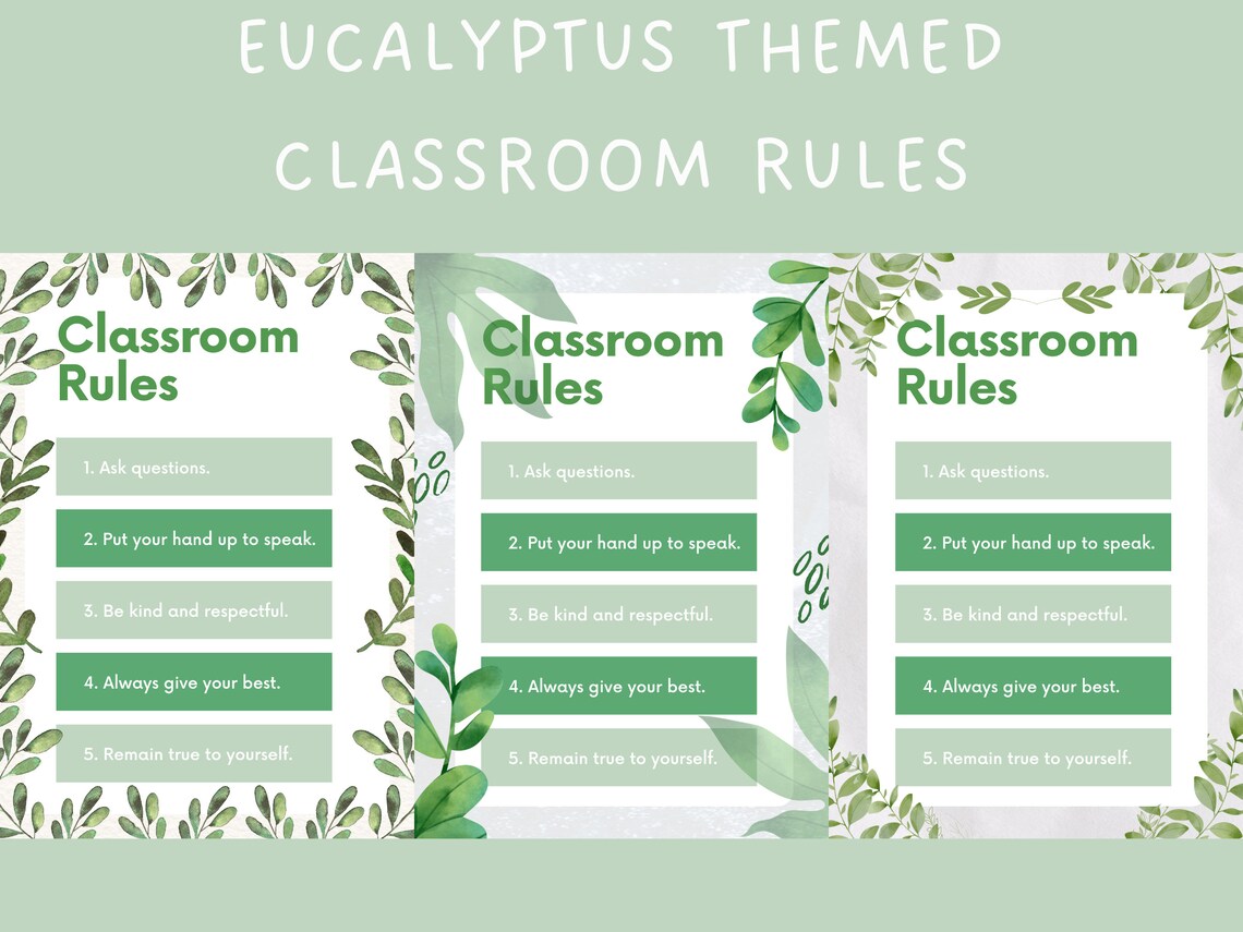 Modern Farmhouse Eucalyptus Themed Classroom Rules Printable - Etsy