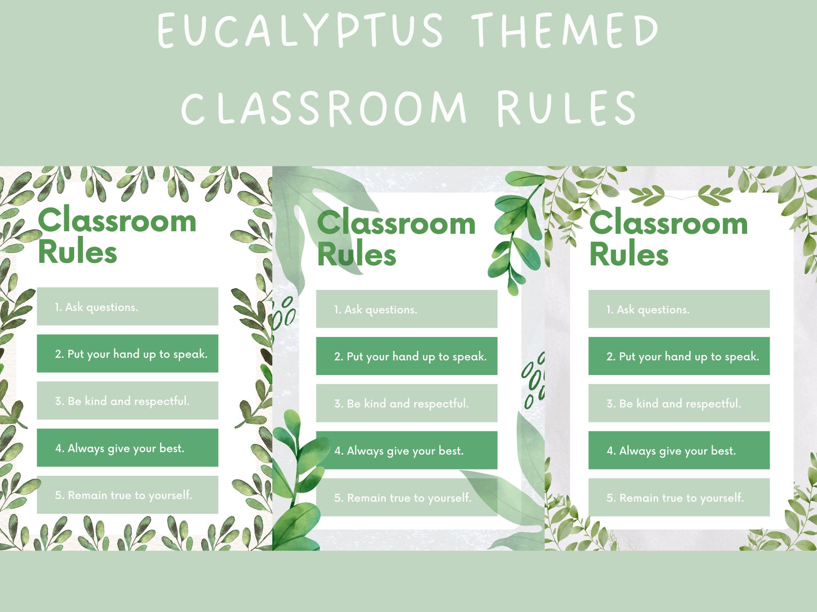 Modern Farmhouse Eucalyptus Themed Classroom Rules Printable Wall Art ...