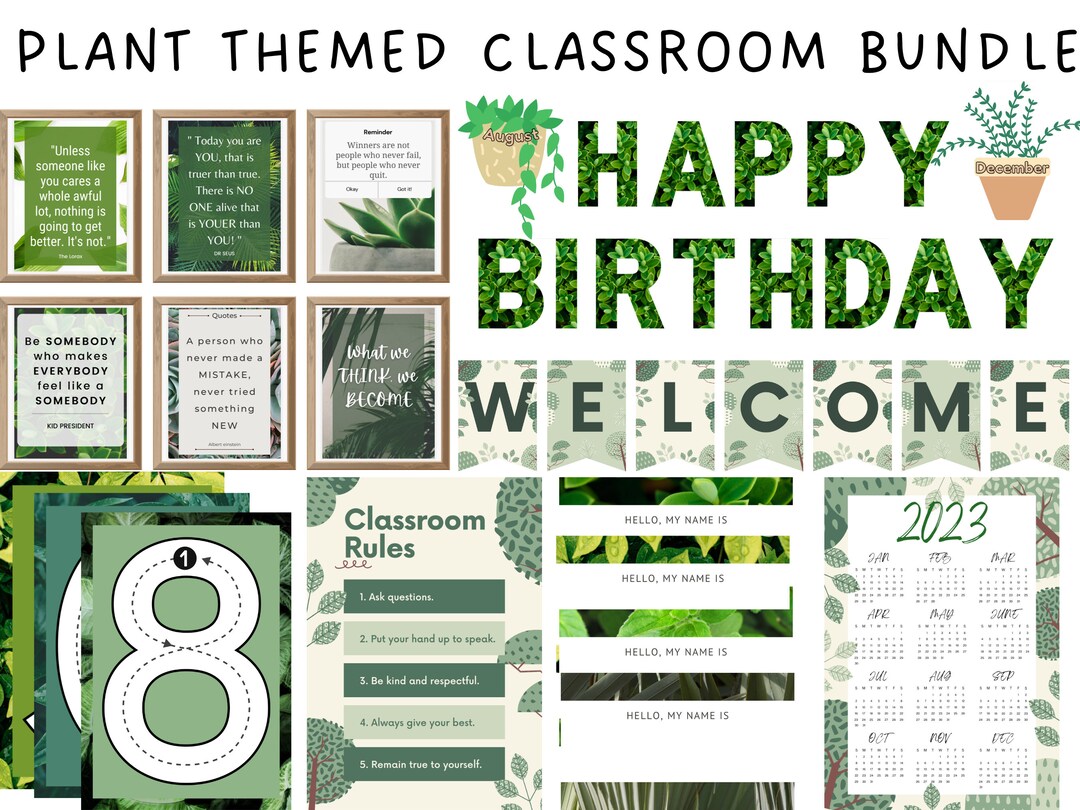 Plant Themed Classroom Decor Bundle Display, Welcome Sign Birthday ...