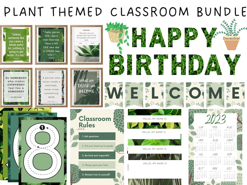 Plant Themed Classroom Decor Bundle Display, Welcome Sign Birthday ...