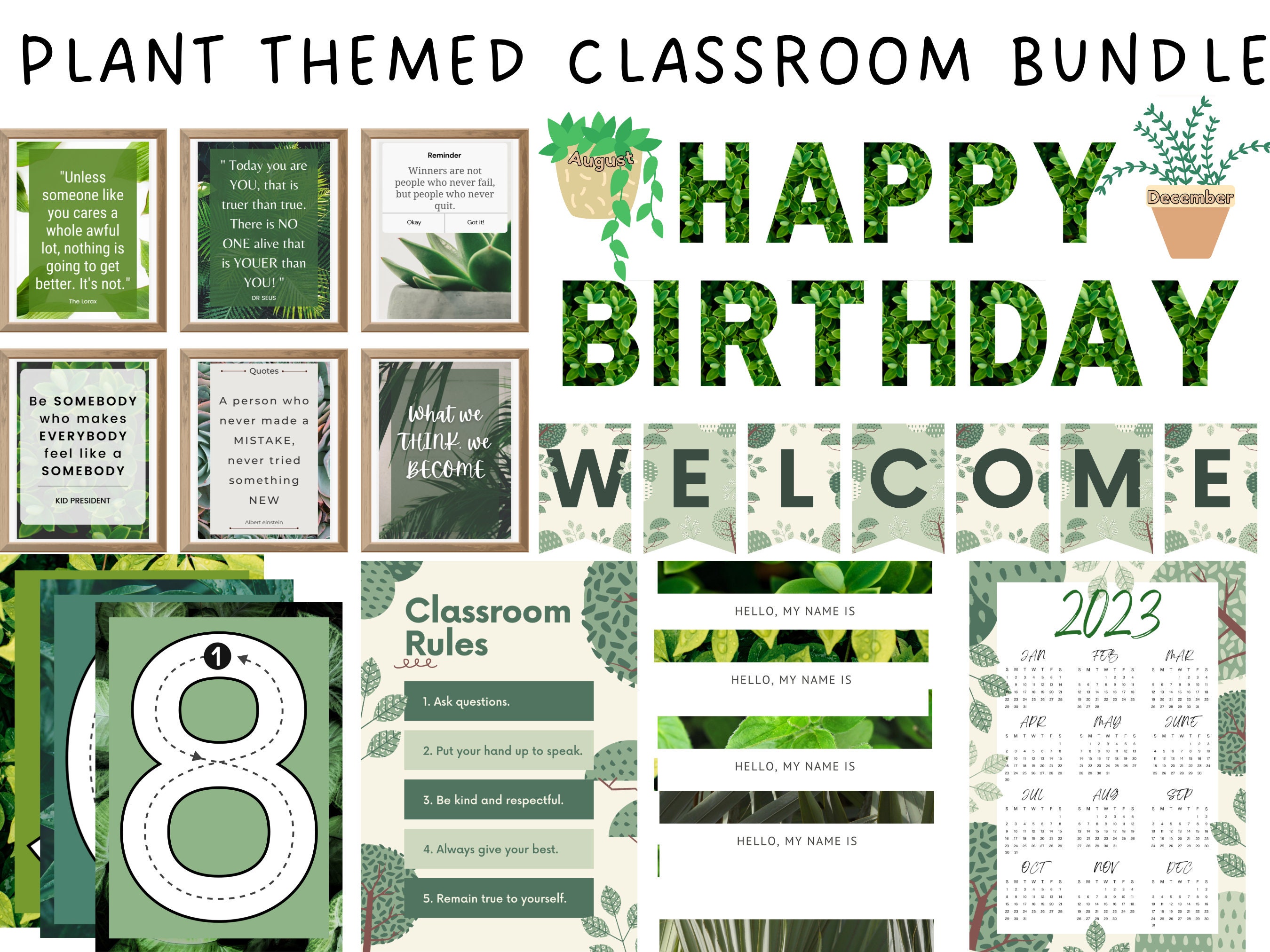 Plant Themed Classroom Decor Bundle Display, Welcome Sign Birthday ...