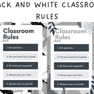 Black and White Themed Classroom Rules Printable Wall Art, Black White ...