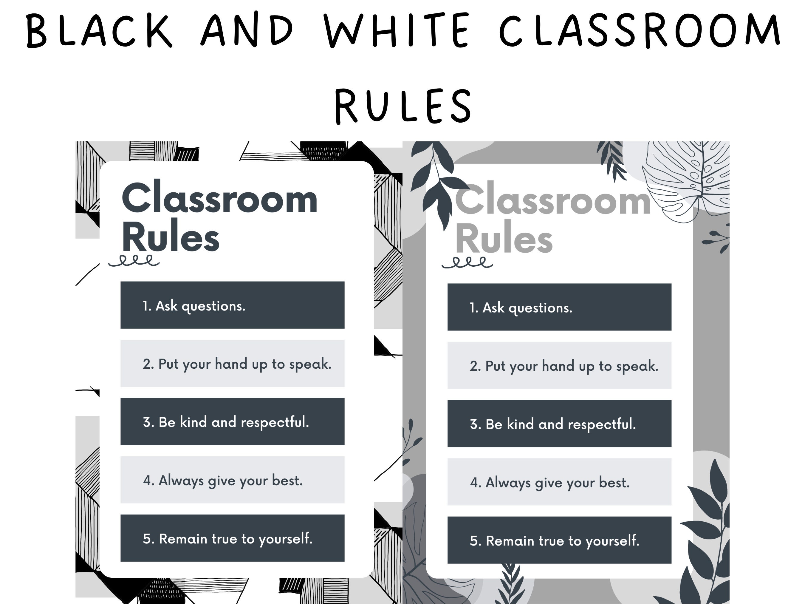 Black And White Themed Classroom Rules Printable Wall Art Black White Theme Classroom Posters