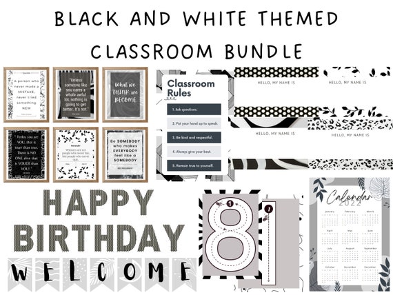 Black and White Themed Classroom Decor Bundle Welcome Sign - Etsy