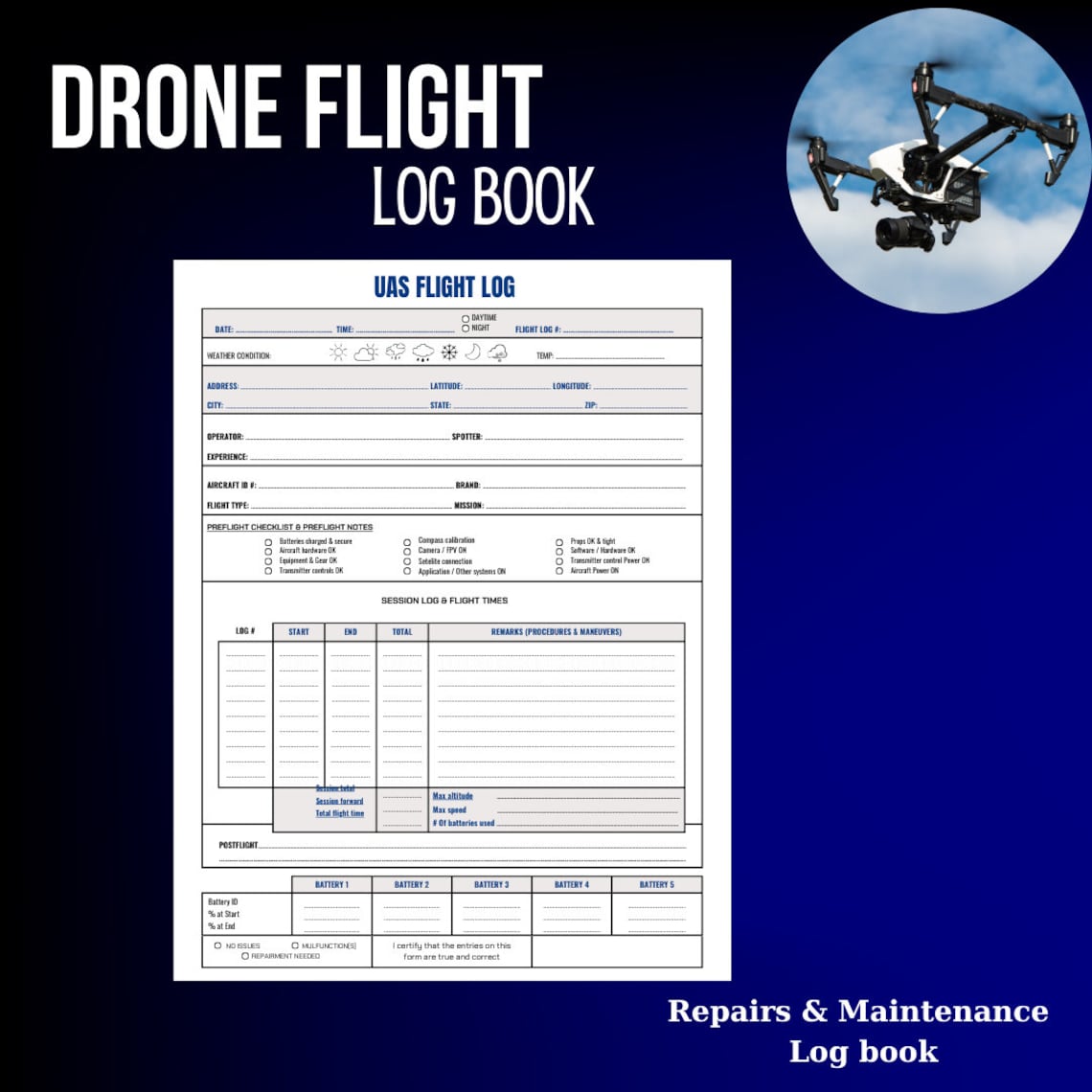 Drone Flight Log Book, Ultimate UAS Drone Flight & Maintenance Logbook ...