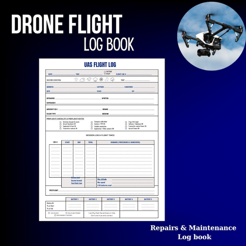 Drone Flight Log Book, Ultimate UAS Drone Flight & Maintenance Logbook ...