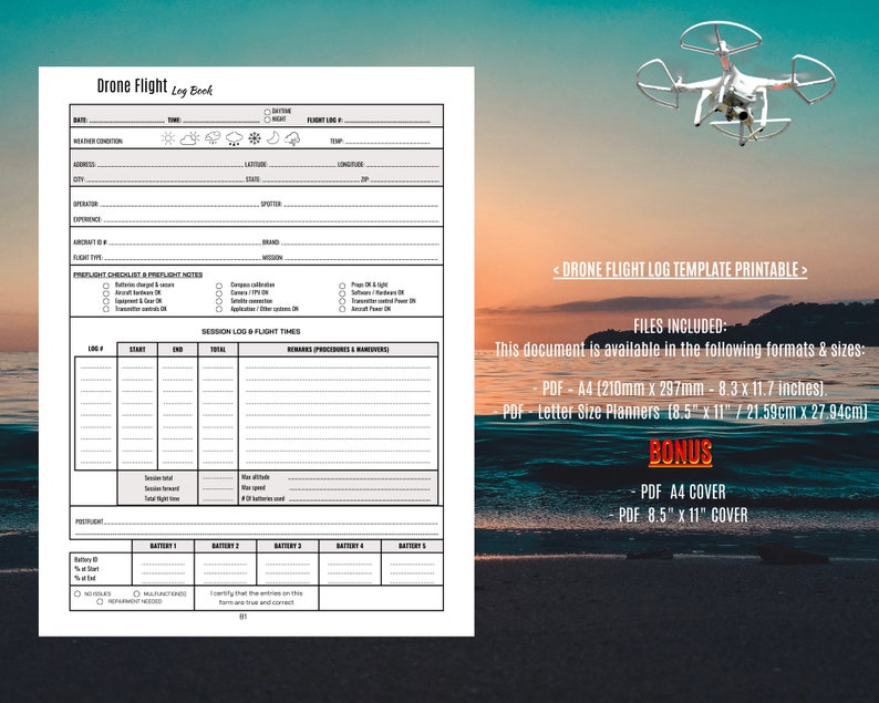 Drone Flight Log Printable Download, Record UAV Information, Session ...