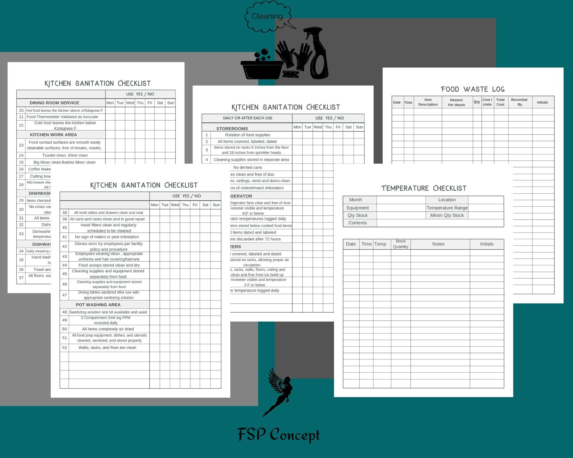 Kitchen Cleaning Checklist Log Book, Daily & Weekly Cleaning Schedule ...