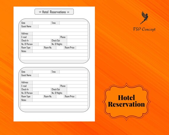 Hotel Reservation Notebook Journal Template Room Booking Form | Etsy