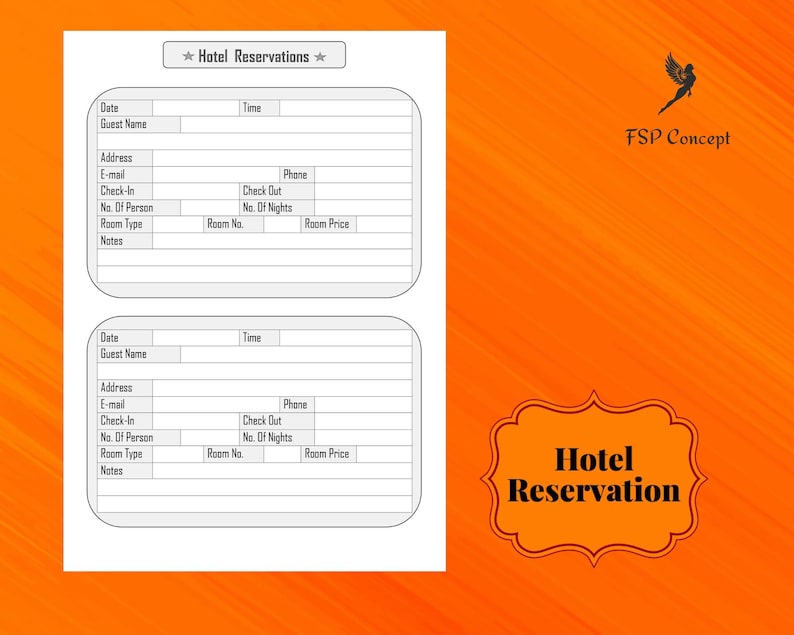 Hotel Reservation Notebook, Journal Template Room Booking Form Sheet ...