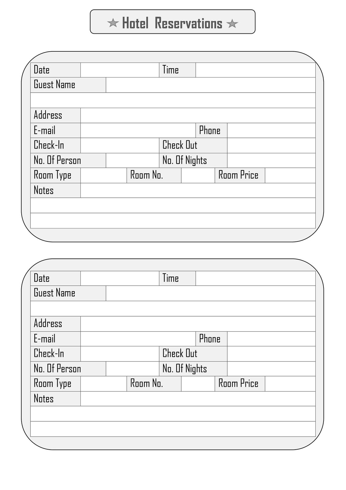 Hotel Reservation Notebook, Journal Template Room Booking Form Sheet ...