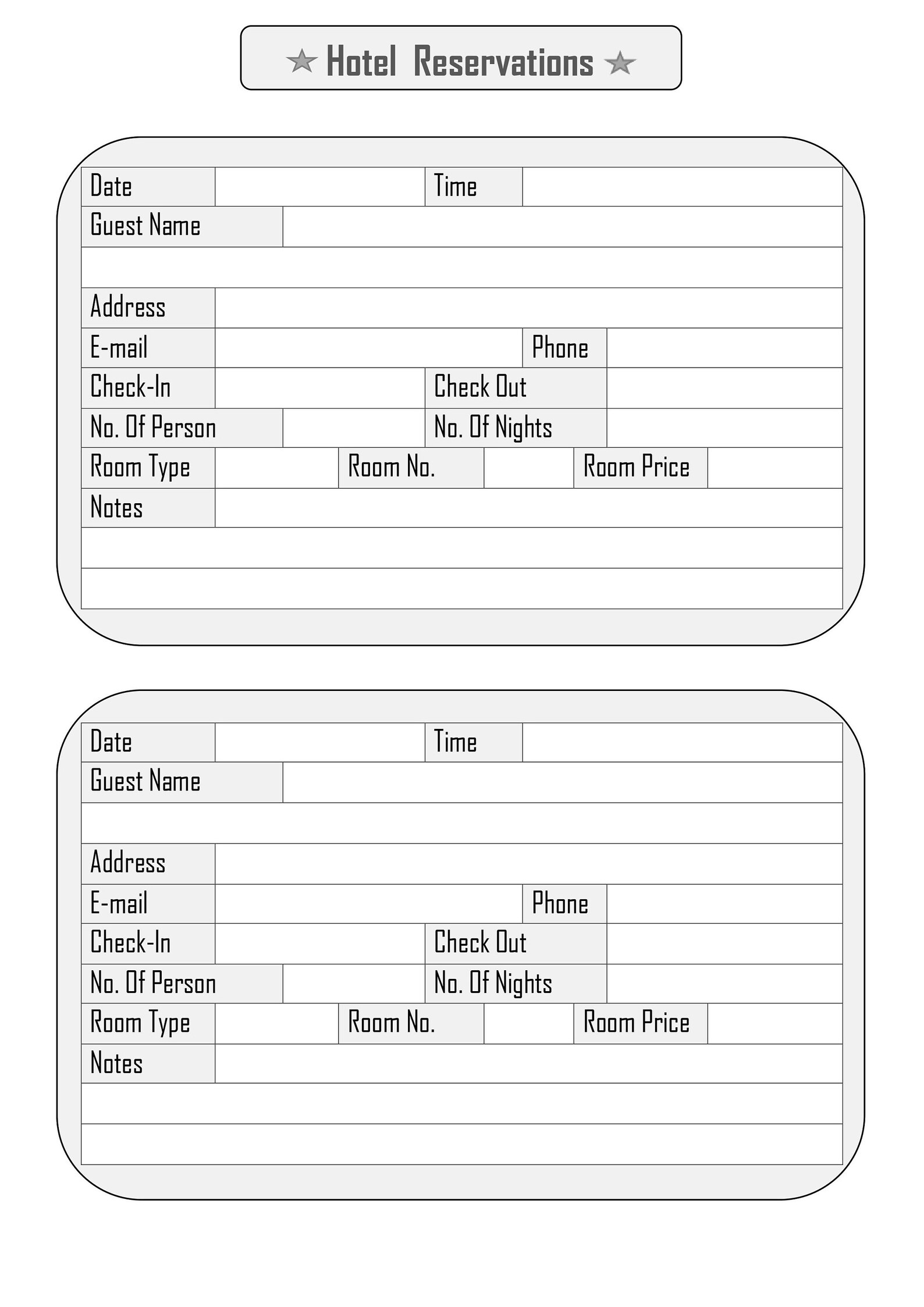 Hotel Reservation Notebook, Journal Template Room Booking Form Sheet ...
