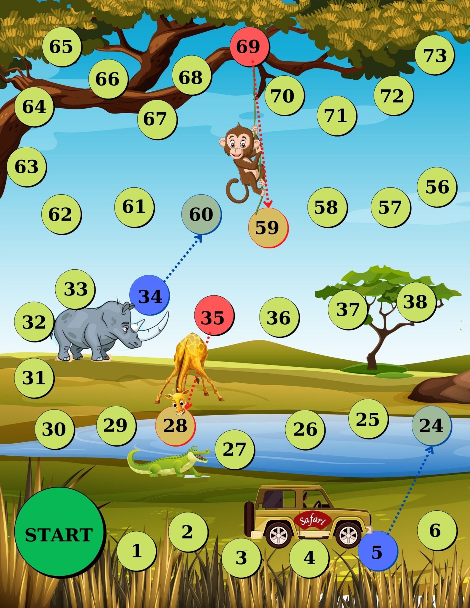 Printable Board Game Template : Safari UP and Down, Children Game ...