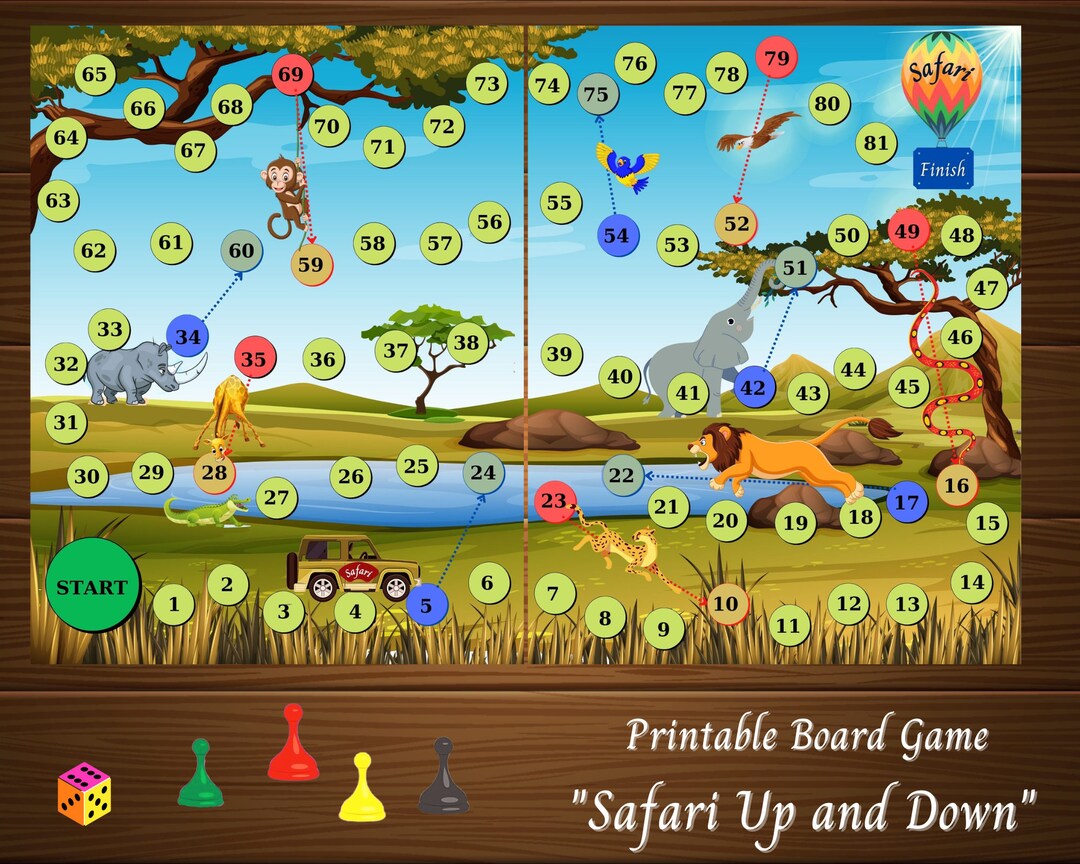 Printable Board Game Template : Safari UP and Down, Children Game ...