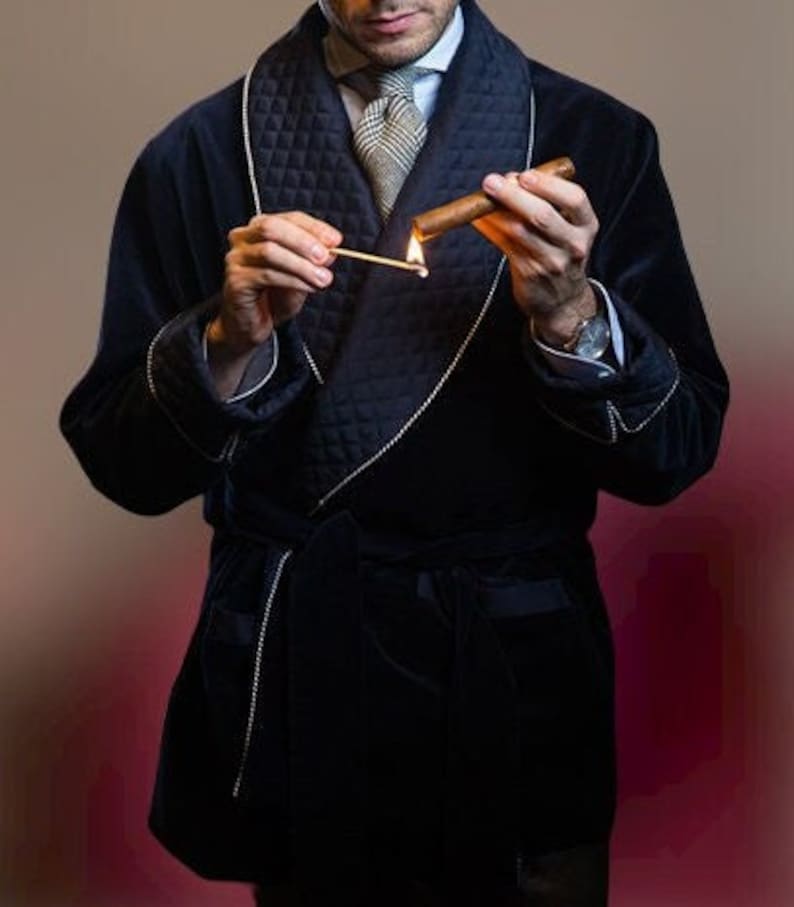 Men Smoking Jacket,blue Quilted Cigar Robe, Dinner House Party Wear ...