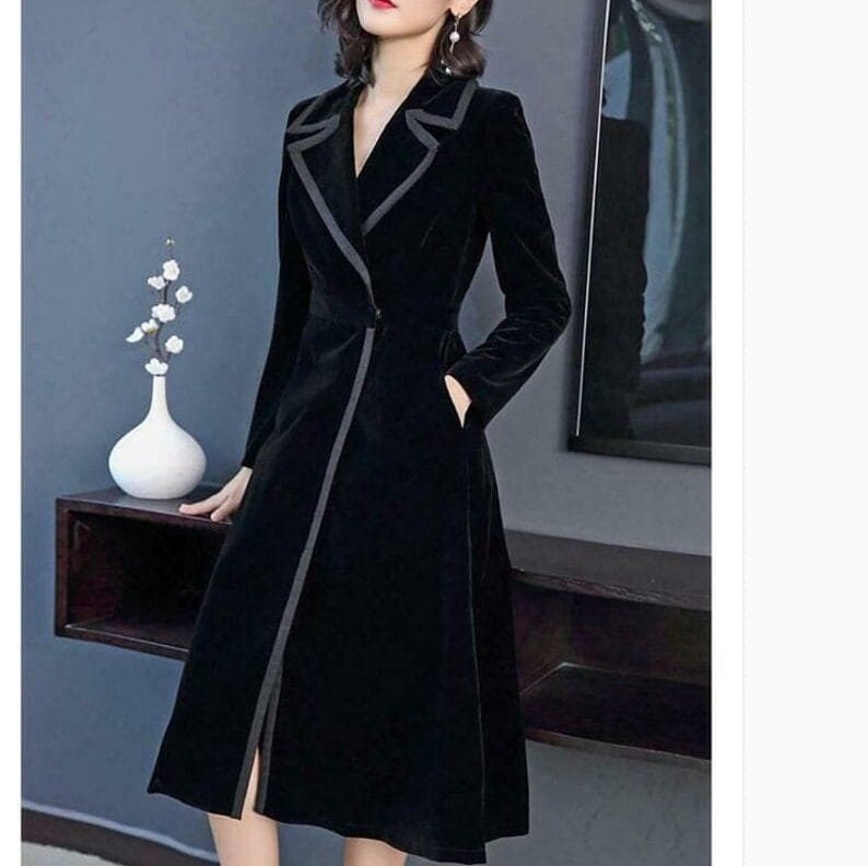 Women Smoking Gown Dress Black Velvet Long Gown Women Party Wear Dinner Jacket Women Black