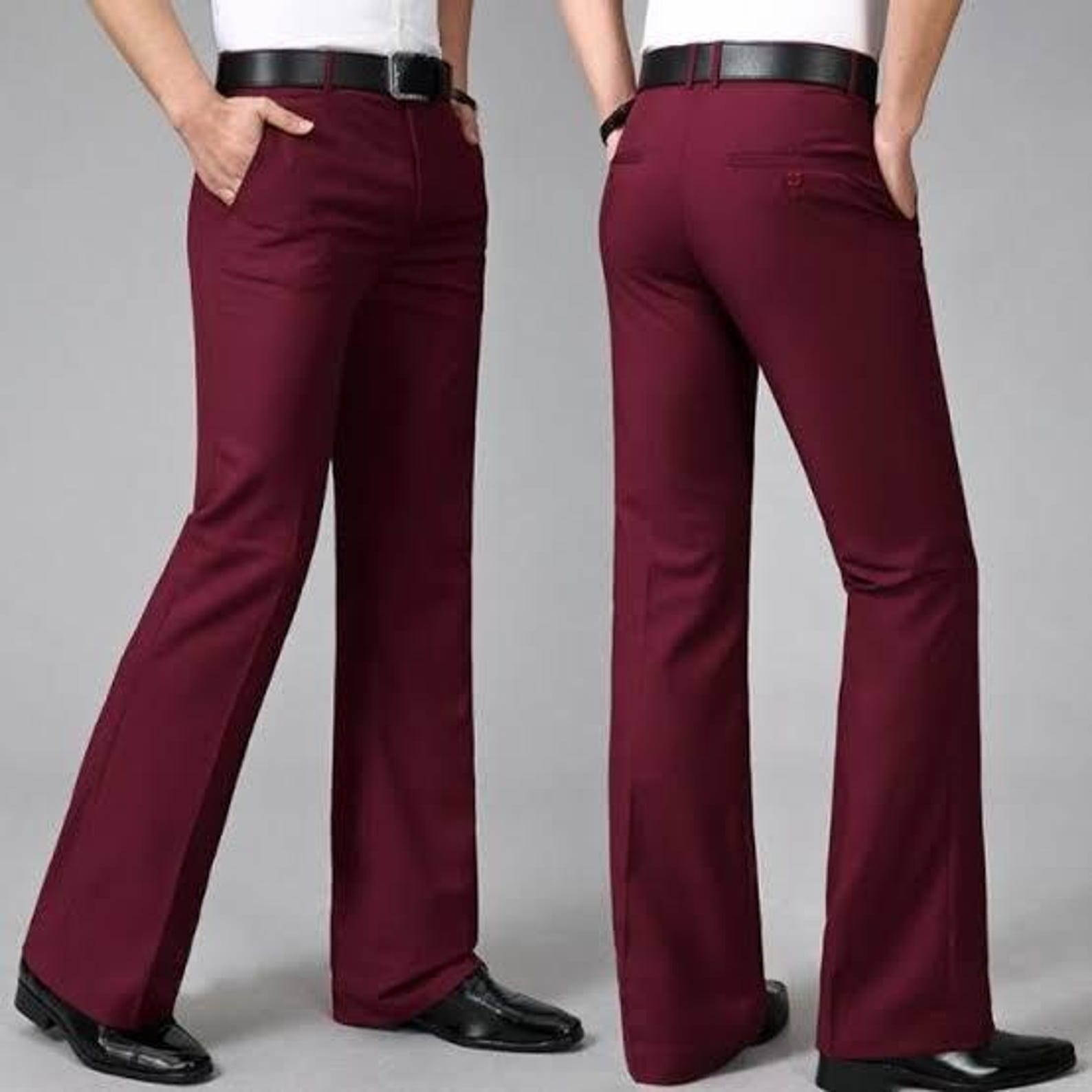 Men's Bell Bottom Trousers: Vintage Disco Style, Burgundy Weave - Etsy