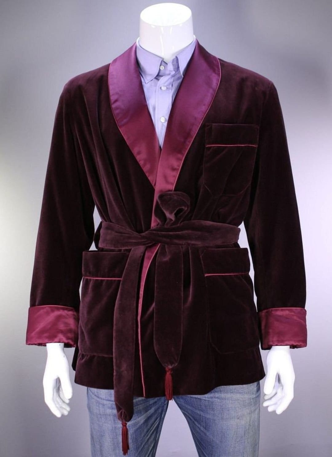 Burgundy Velvet Smoking Jacket: Mens Silk Shawl Lapel Robe - Etsy